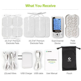 AUVON Dual Channel TENS Unit EMS Machine for Tens Therapy Pain Relief ...