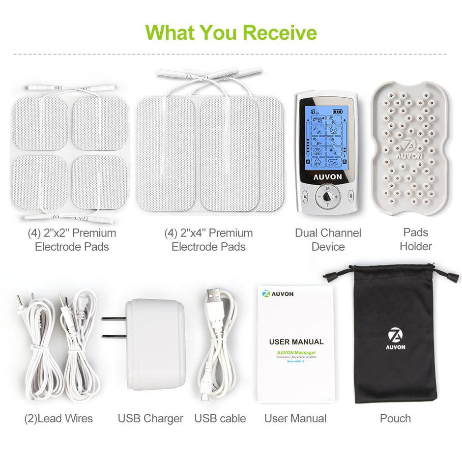 AUVON Dual Channel TENS EMS Unit 24 Modes Muscle Stimulator for Pain R