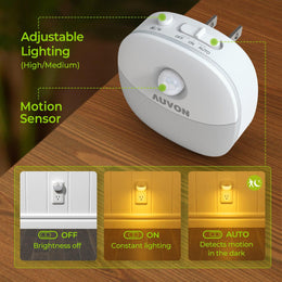 AUVON Plug-in LED Motion Sensor Night Light, Warm White LED Nightlight ...