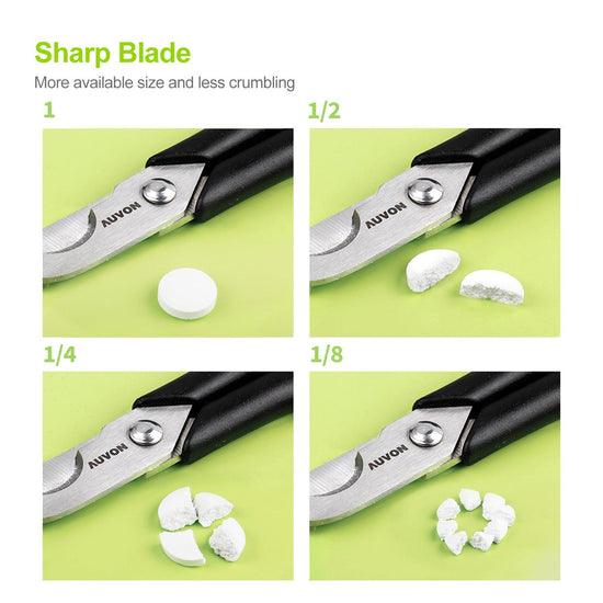 AUVON Scissors-Shaped Pill Cutter, Sharp Blade Pill Splitter